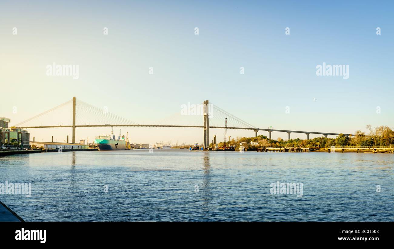 View of Talmadge Memorial Bridge and the Savannah River in Savannah ...