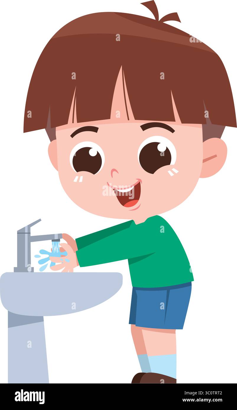 Cartoon Boy Washing Hands at Sink Stock Vector Image & Art - Alamy