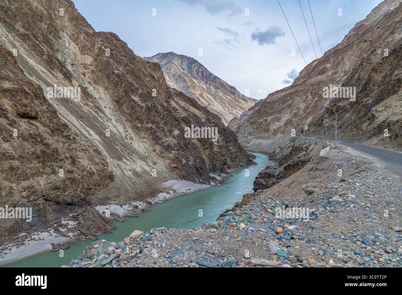 The Indus River flowing through Ladakh, India, surrounded by rugged ...