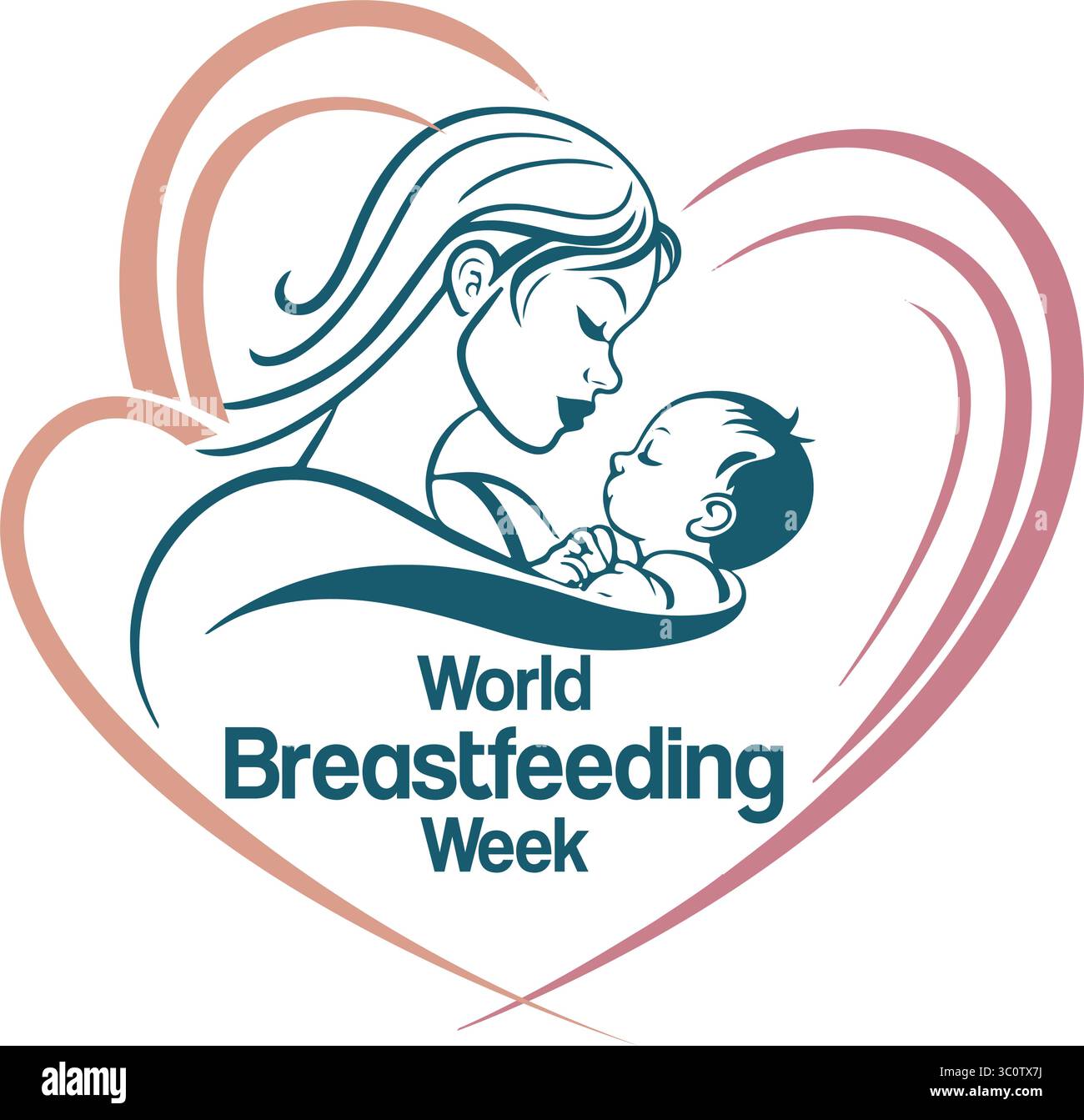 Mother Nursing Baby in Artistic Monoline with Heart Symbol for World ...