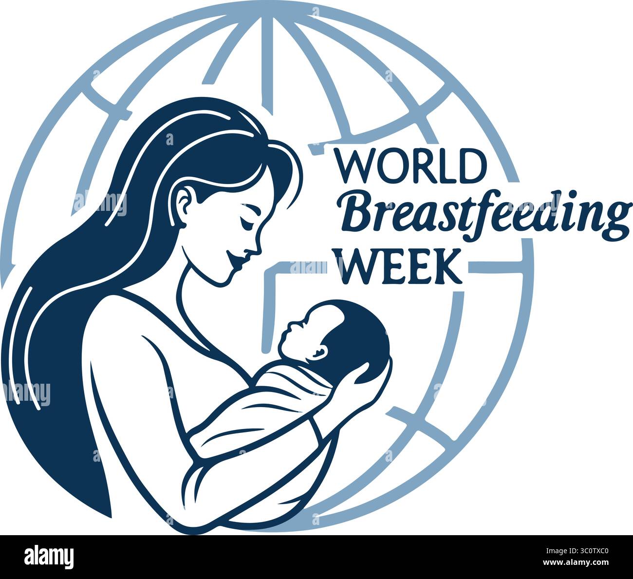 Modern Circular Line Art of Mother and Baby with Text for Global World ...