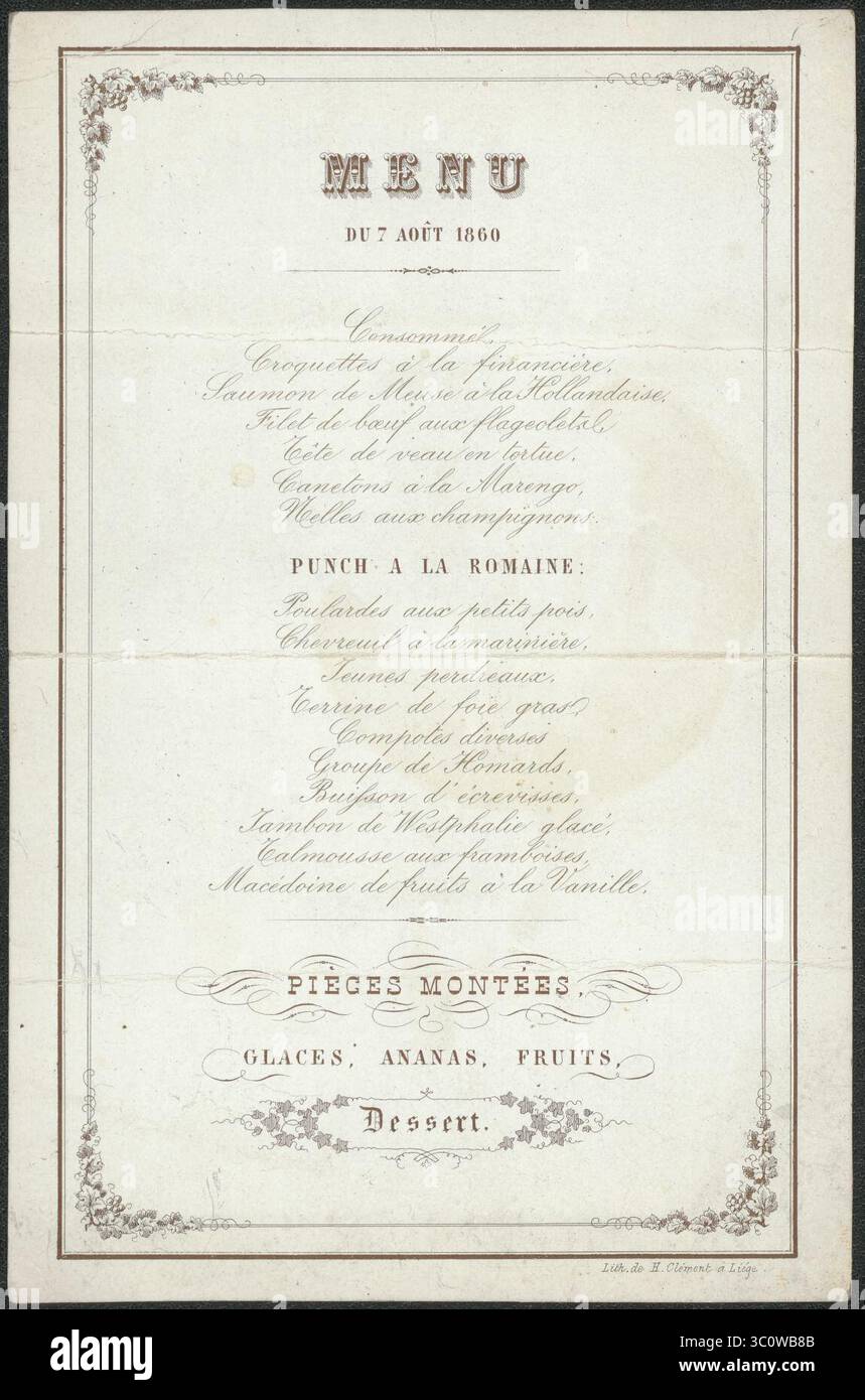 Menu du 7 août 1860 1860 Stock Photo - Alamy