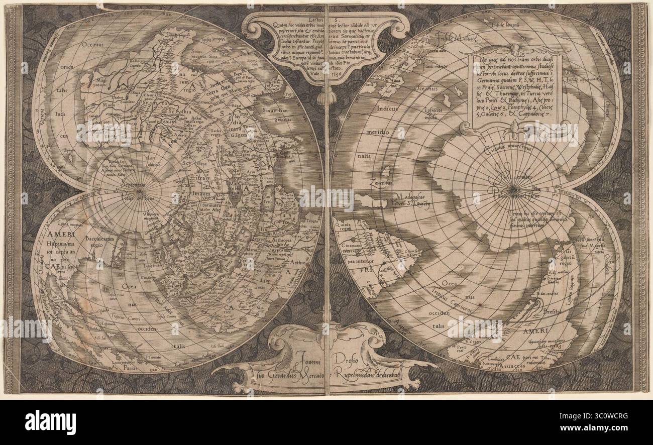 Mercator's world map on double cordiform projection Stock Photo - Alamy