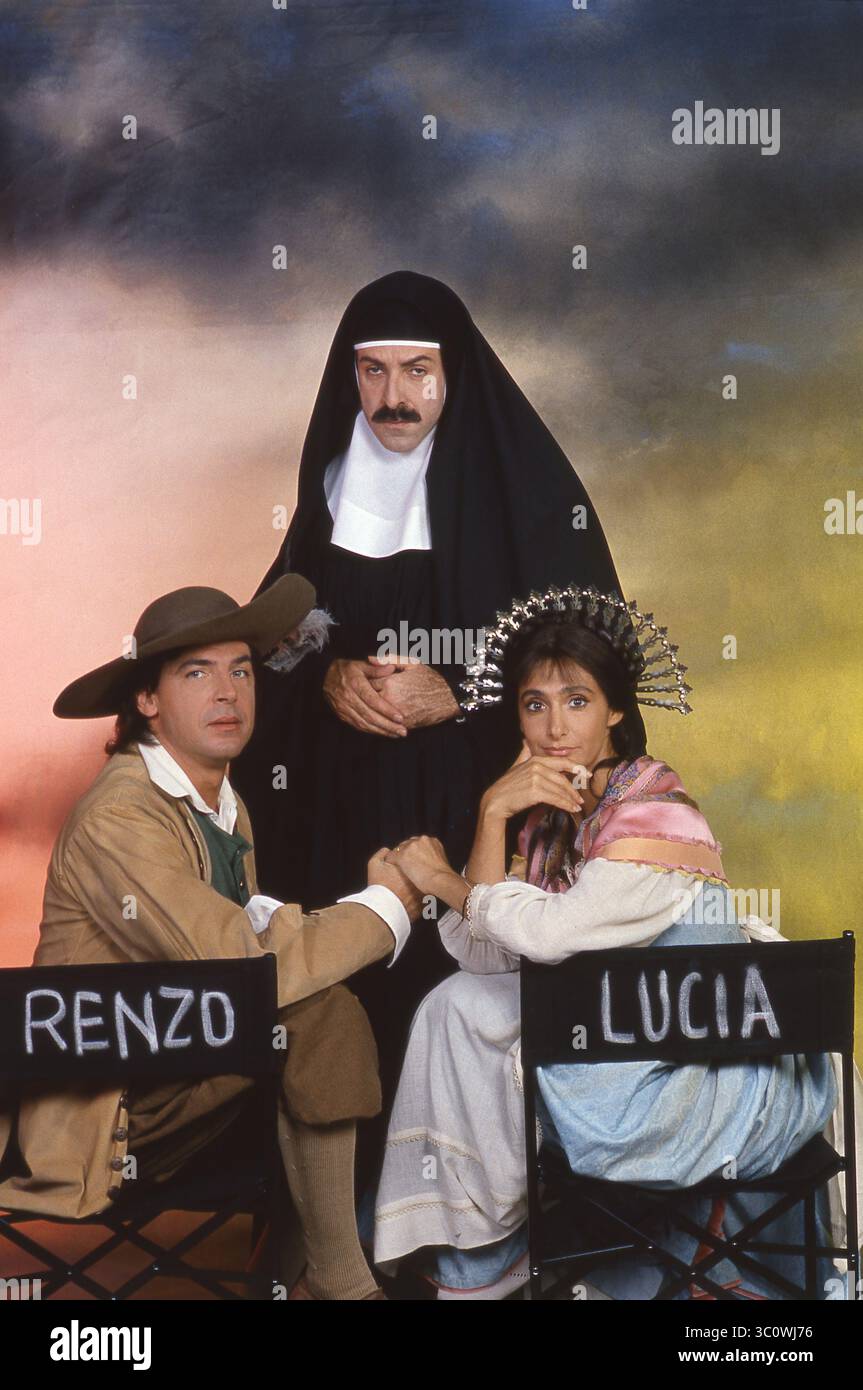 Italian actors and comedians Massimo Lopez, Tullio Solenghi and Anna ...