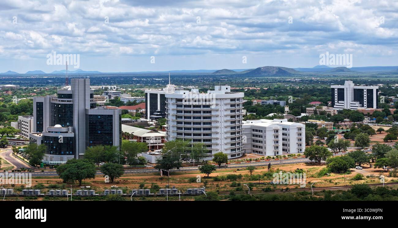 Gaborone, Botswana, aerial view, capital city, panorama of the central ...