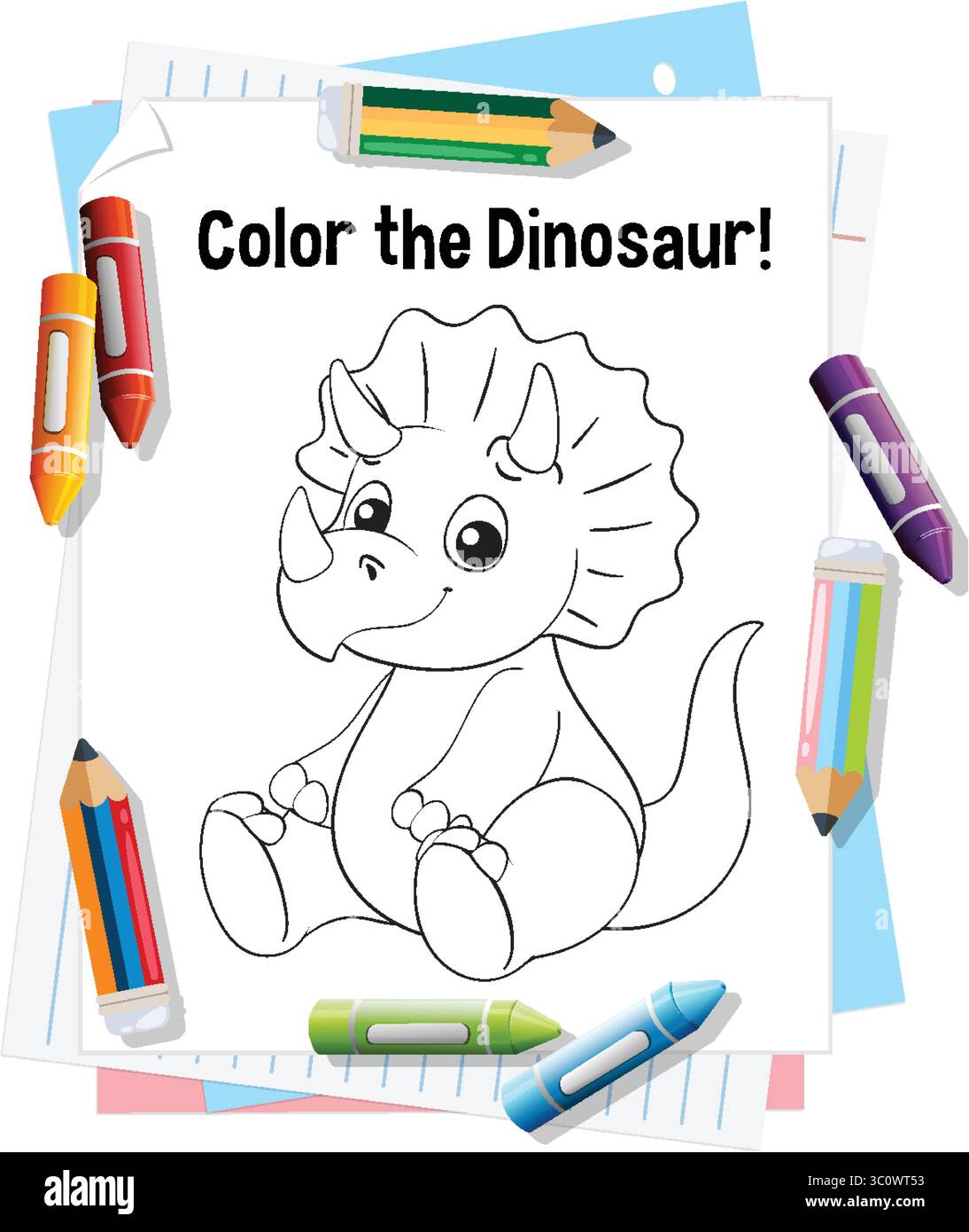 Adorable dinosaur illustration designed for children's coloring ...