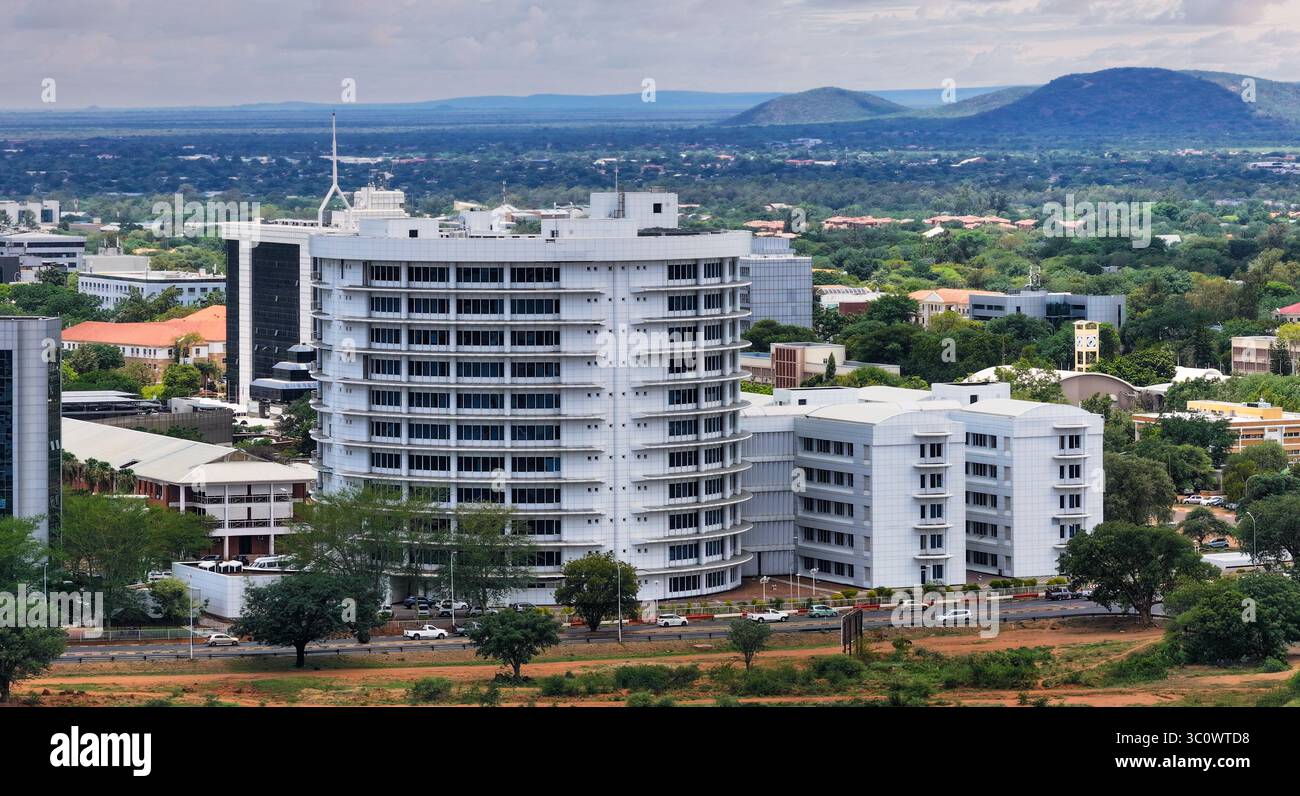 aerial view Gaborone Botswana CBD, capital city, above the central ...
