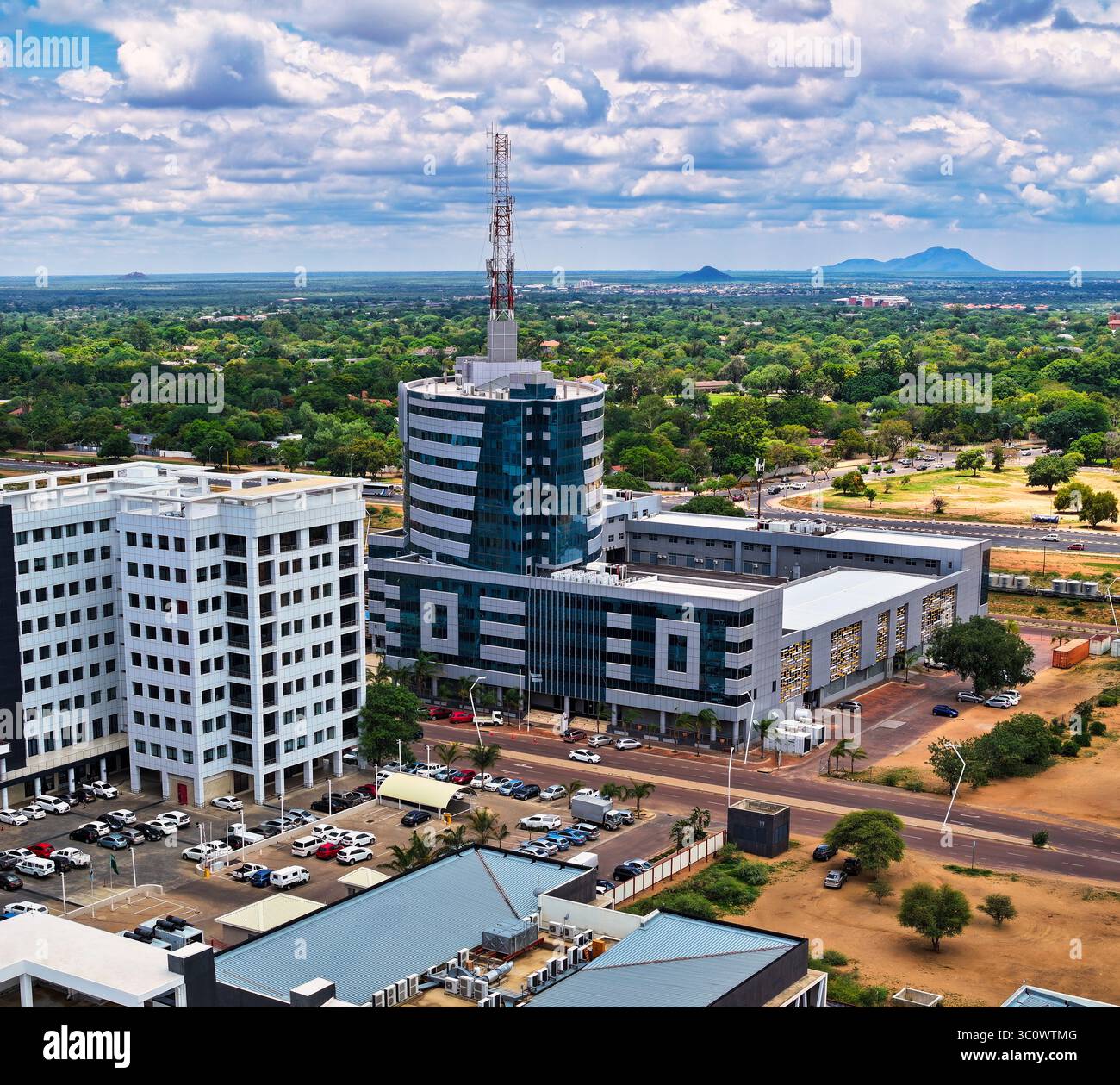 aerial view Gaborone Botswana CBD, capital city, overview of central ...