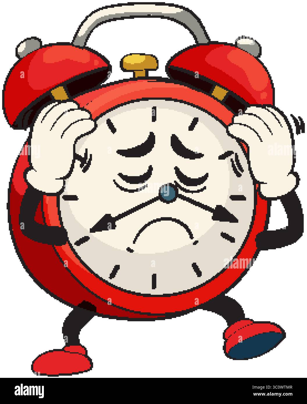 Vector illustration of a sad alarm clock character with expressive face ...