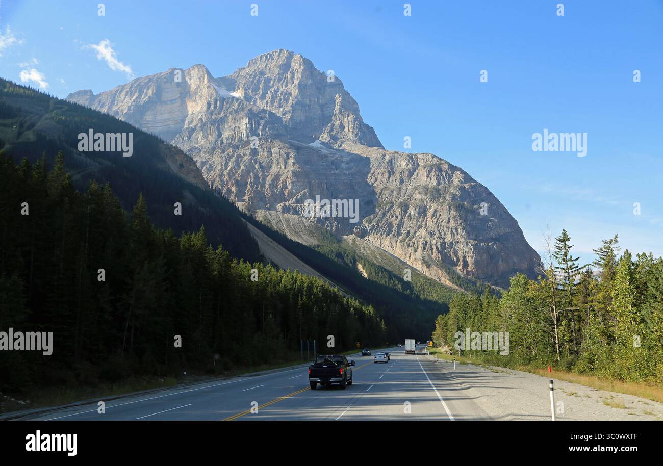 The road and Mt Stephen - Yoho NP, British Columbia, Canada Stock Photo ...