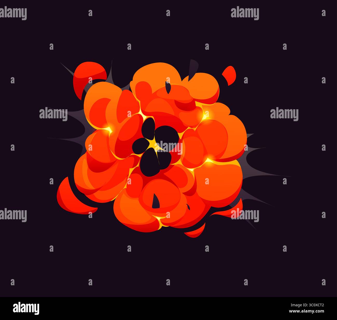 Cartoon bomb explosion blast comic effect, fire and smoke boom cloud ...
