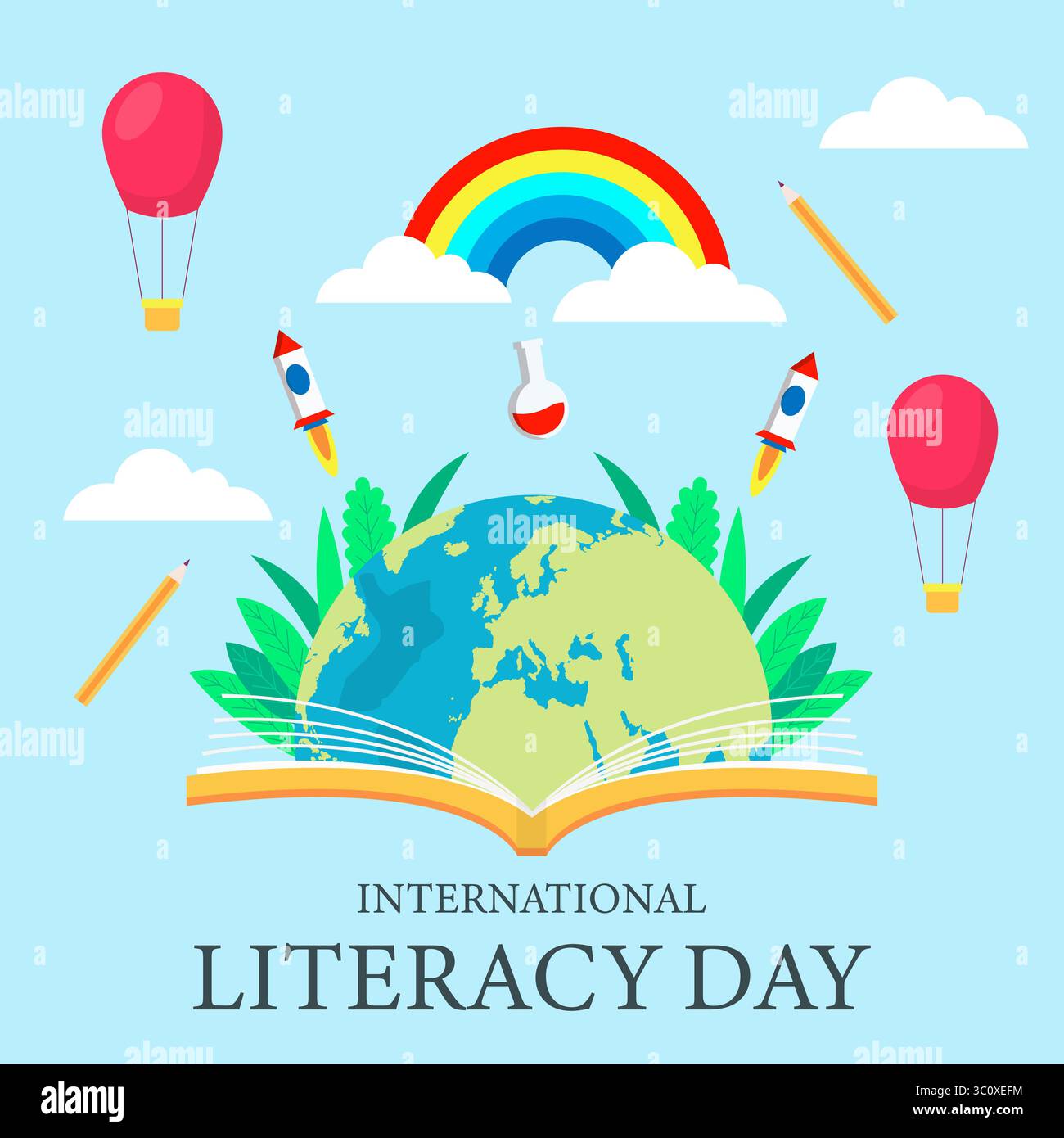 international literacy day illustration in flat design Stock Vector ...