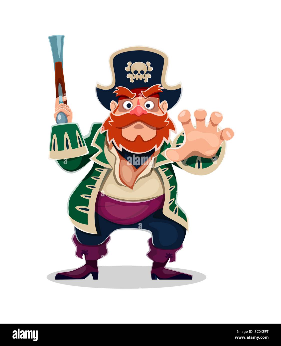Cartoon pirate or corsair boatswain character with a red beard, green ...