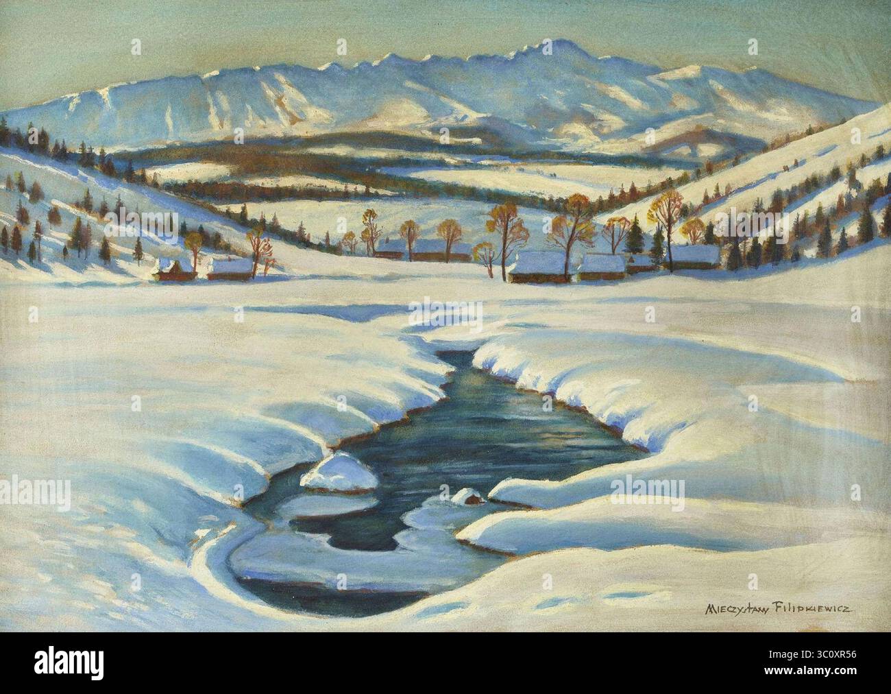 Mieczysław Filipkiewicz - Pejzaz zimowy (Winterlandschaft); Aquarell ...