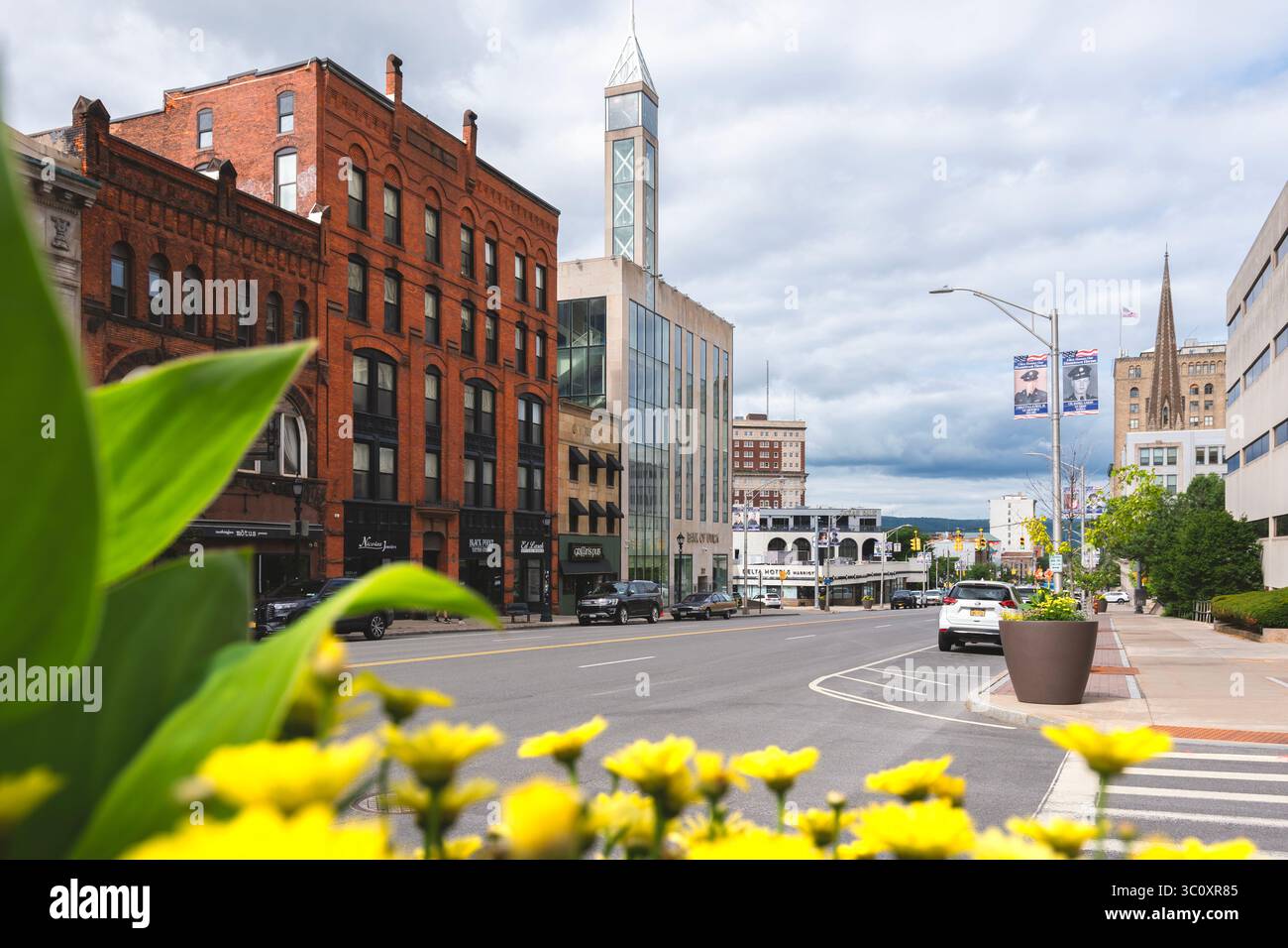 Utica, NY - Jul 8, 2025: Ultra-wide view of Downtown Utica at Genesee ...