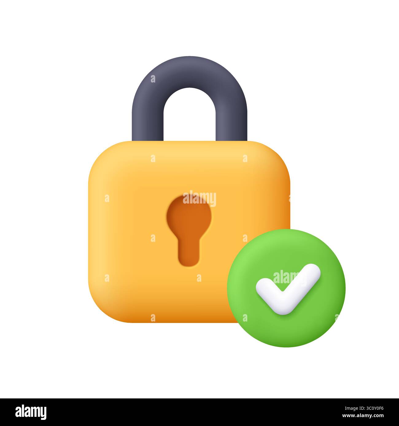 Yellow padlock with a green check mark. Security, successful login ...