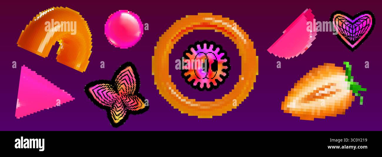 Y2k pixel art shapes in brutalism style - orange and pink geometric ...