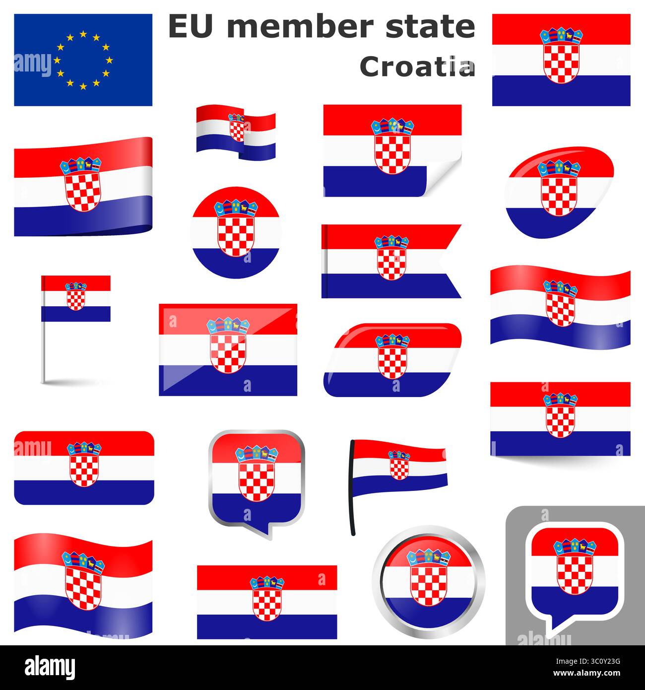 collection of flags and buttons with national country colors of Croatia ...