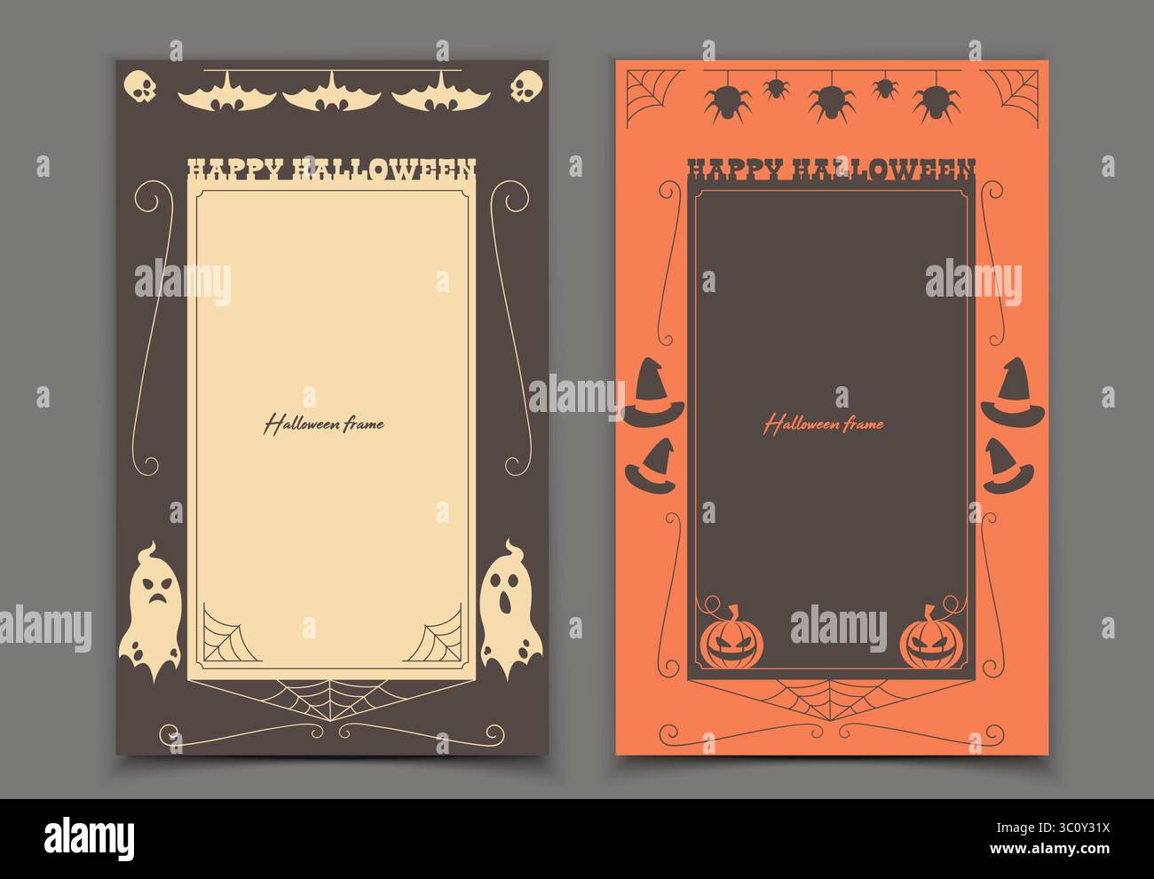 Halloween social media frame templates. Spooky brown border design with ...