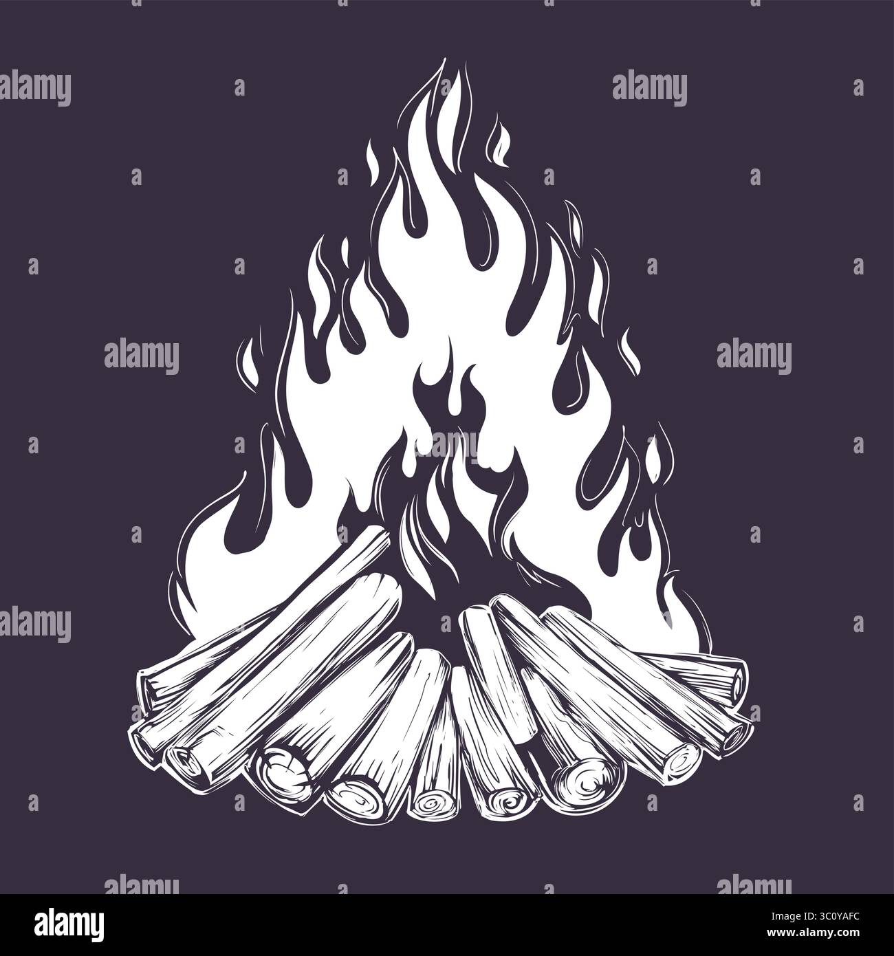 fire emblem, rest in the forest, camping hand drawn vector illustration ...