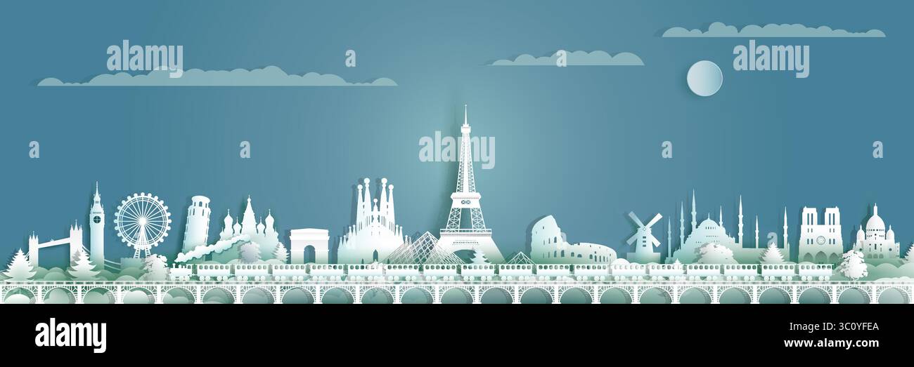 Traveling Europe landmarks of world with train, Travel around the world ...