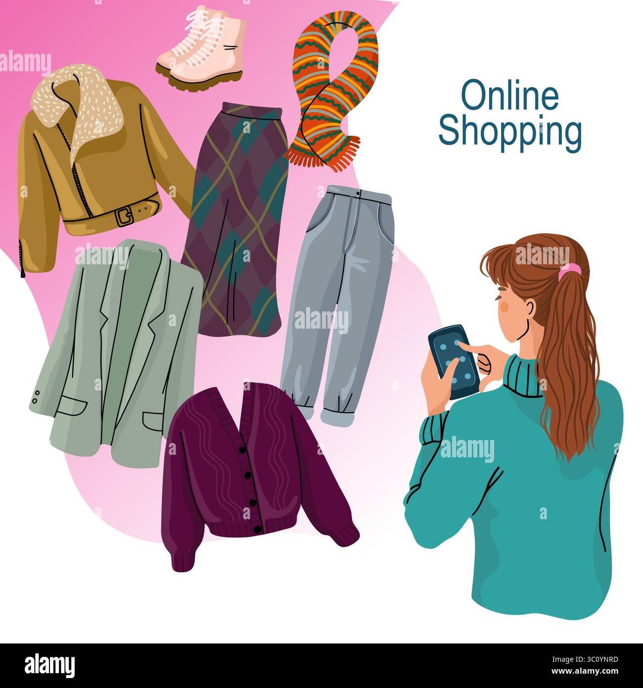 Girl back phone Stock Vector Images - Alamy