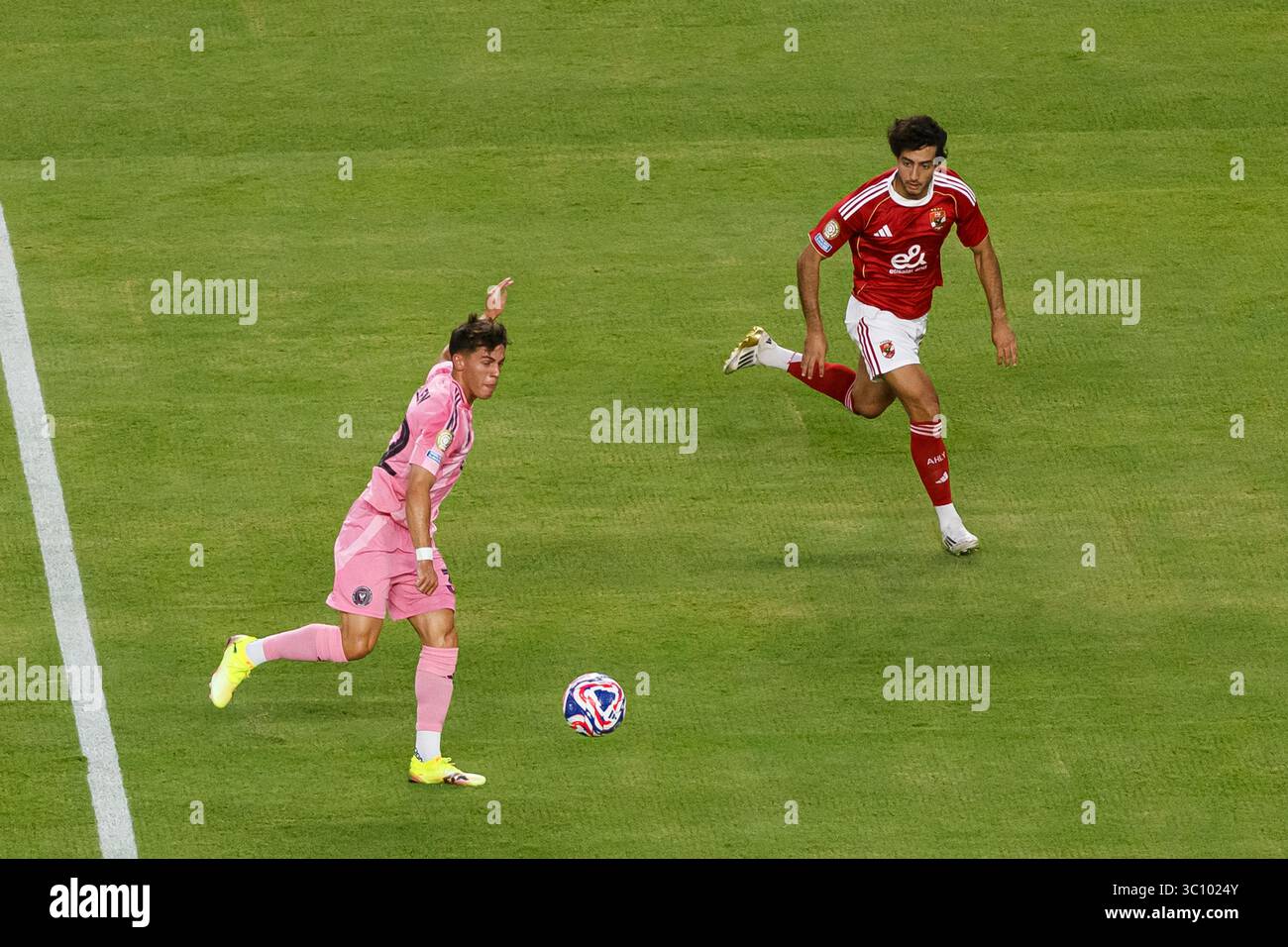 Miami, Florida - June 14: Noah Allen of Inter Miami (L) attempts a kick ...