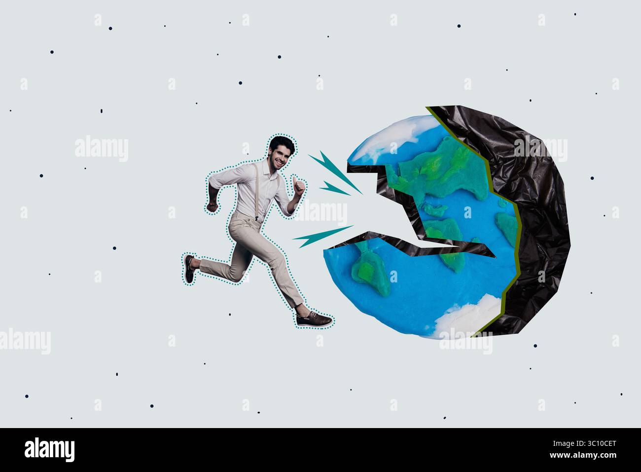 Creative pop poster sketch collage of happy guy run mouth destroyed ...