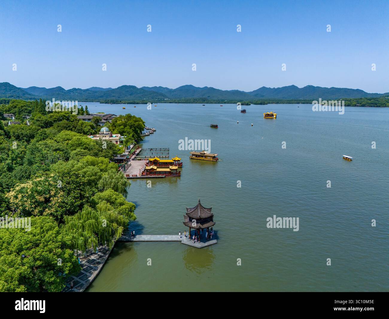 Aerial photo shows the summer scenery of the West Lake scenic area in ...