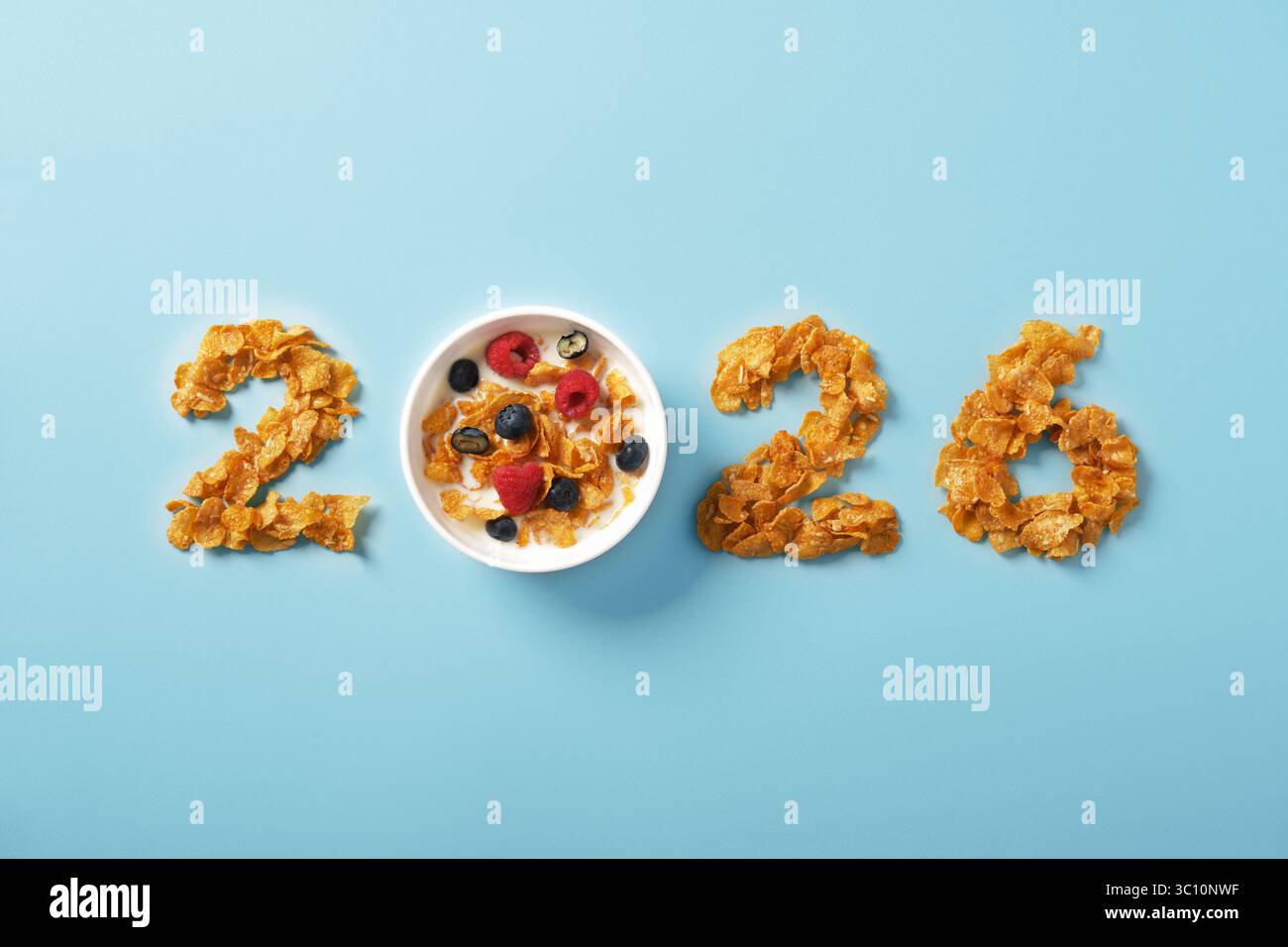 Creative breakfast design with cereal numbers 2026. Concept of new year ...