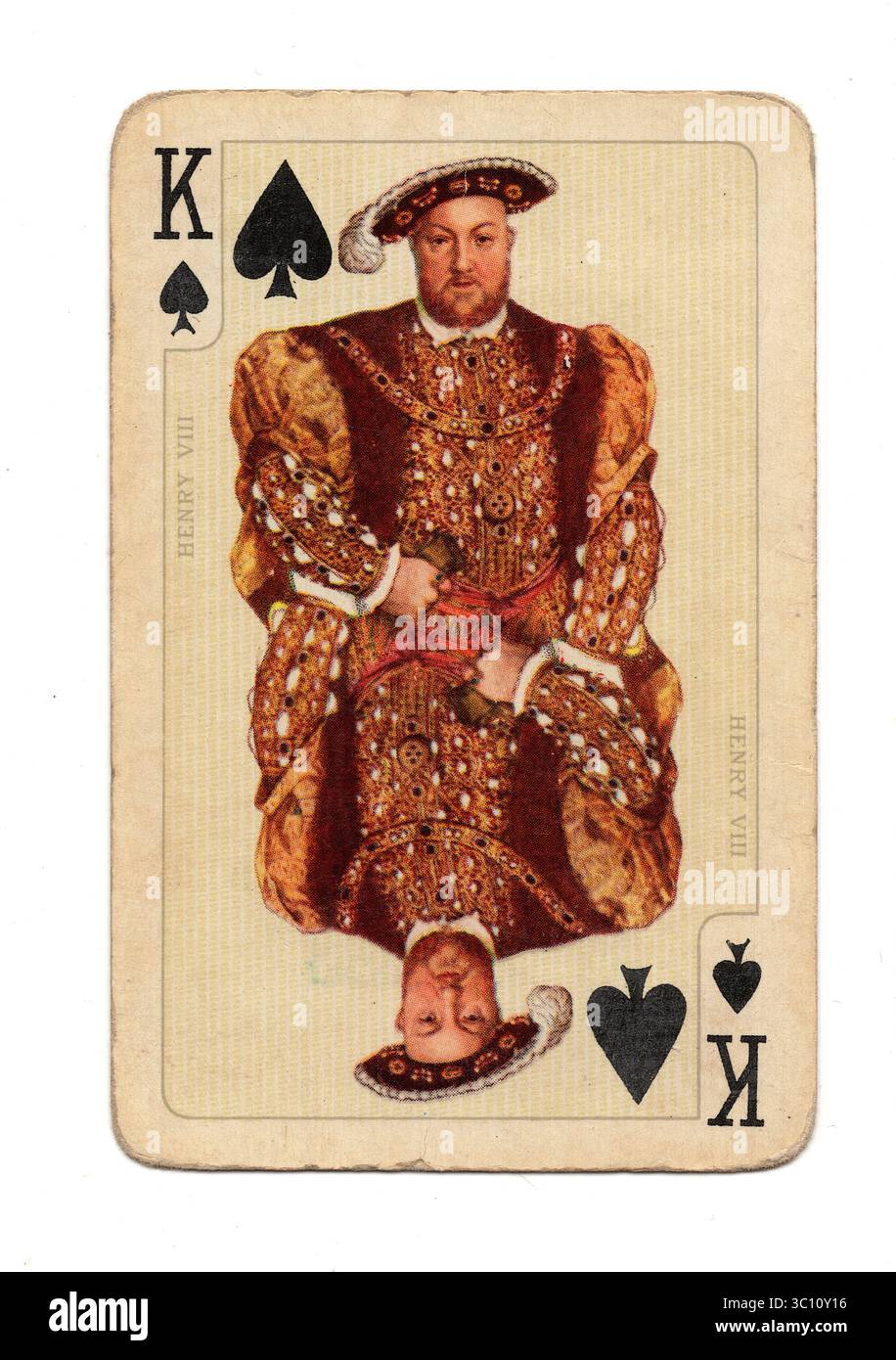 An antique playing card showing a portrait of King Henry VIII isolated ...