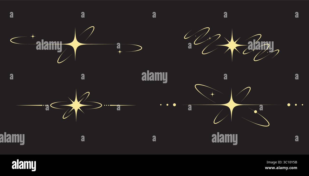 Vector magic borders and mystic line dividers with celestial stars and spiritual symbols vintage ...