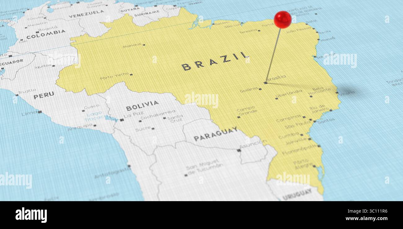 Brazil, Brasilia - push pin on political map - 3D illustration Stock ...