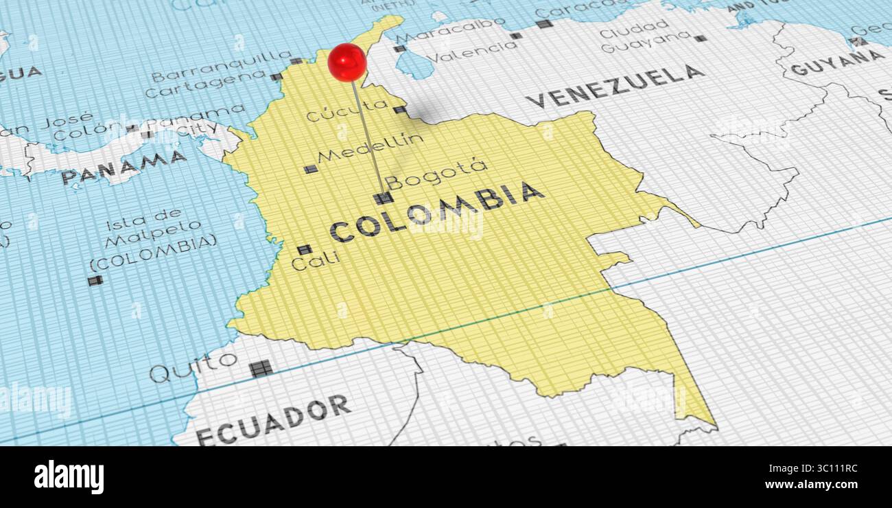 Colombia, Bogota - push pin on political map - 3D illustration Stock ...