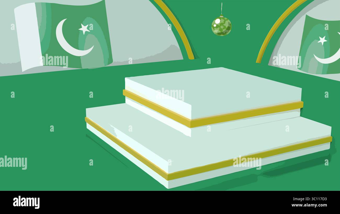 Pakistan flag, hanging ball on white green colour background empty ...