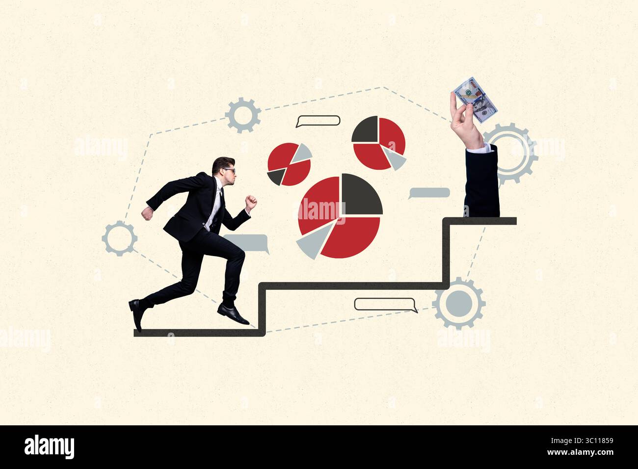 Composite trendy magazine photo collage of serious businessman run ...