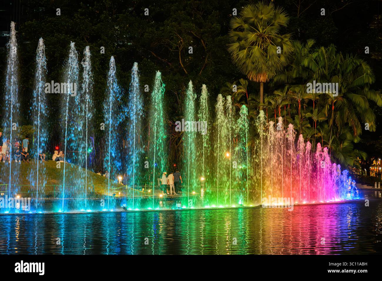 The illuminated fountain show at KLCC Park, Kuala Lumpur, Malaysia ...