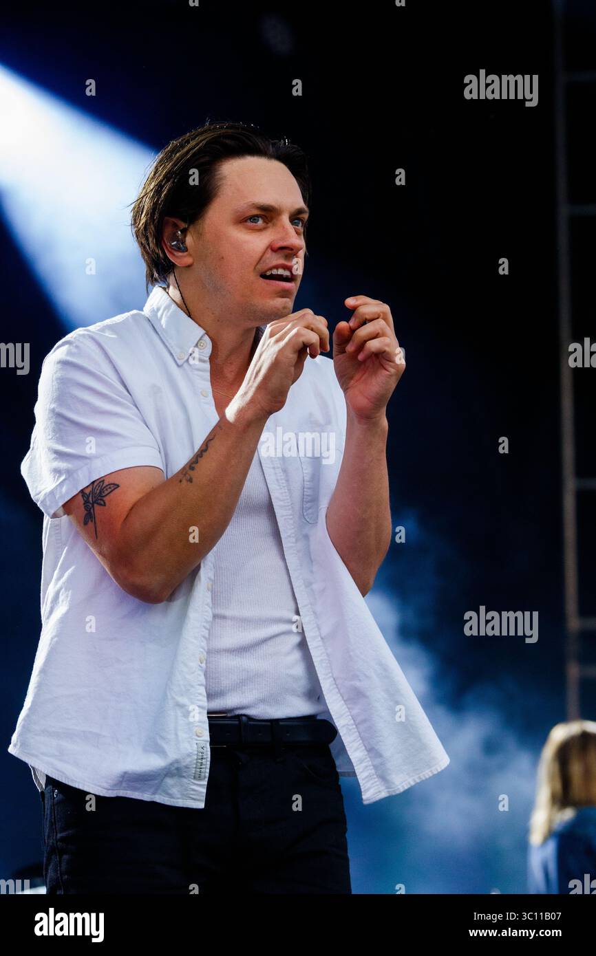July Talk's Peter Dreimanis performs during the K-Days Music Fest at ...