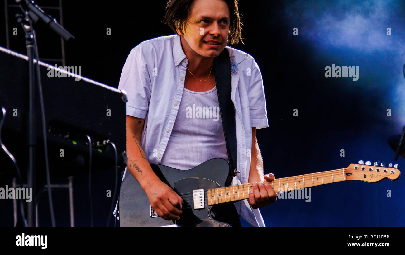 July Talk's Peter Dreimanis performs during the K-Days Music Fest at ...
