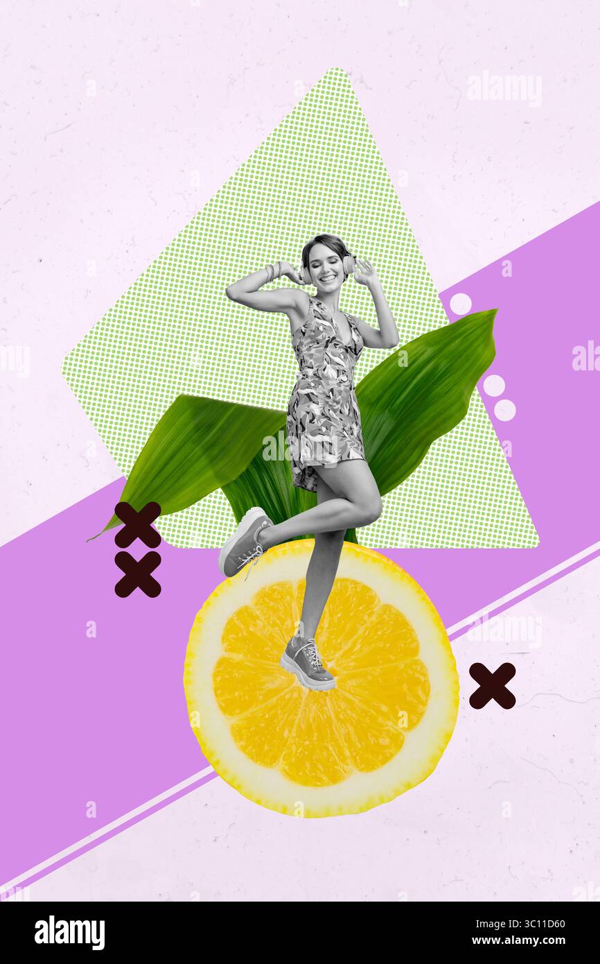 Collage of cheerful people dancing near obsolete retro vinyl expressing ...