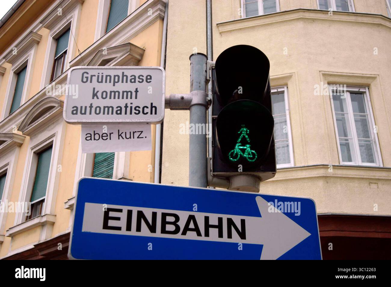 green pedestrian traffic light on the street, visual signal for road ...