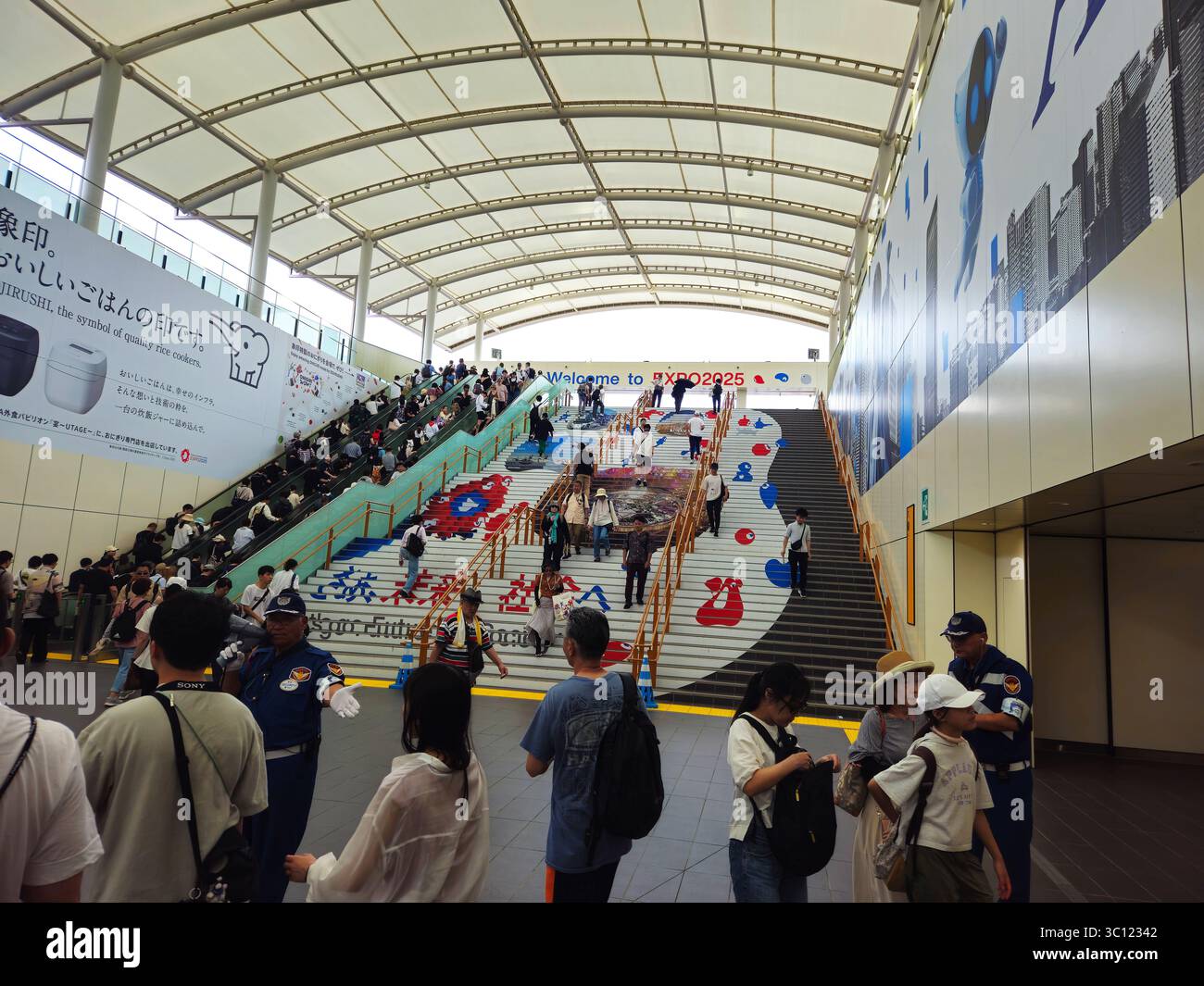Expo 2025 Gateway - Crowds Ascend the Decorated Stairs at Yumeshima ...