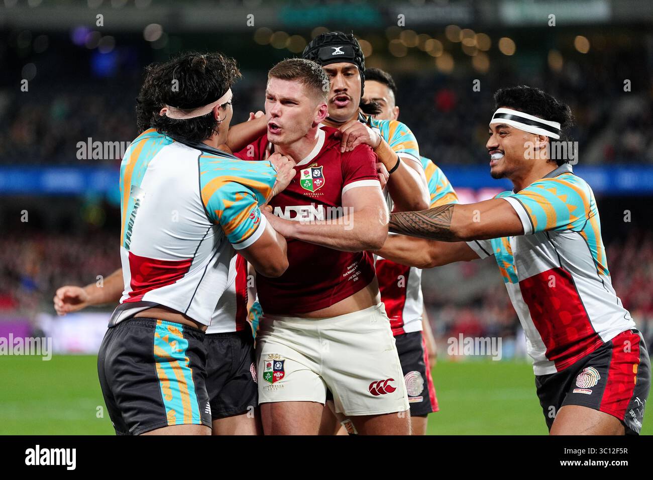 Tempers flare between British and Irish Lions' Owen Farrell and First Nations and Pasifika XV's ...