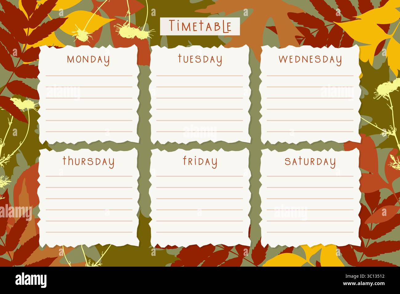 School timetable, bright autumn leaves silhouettes. Classroom timetable ...
