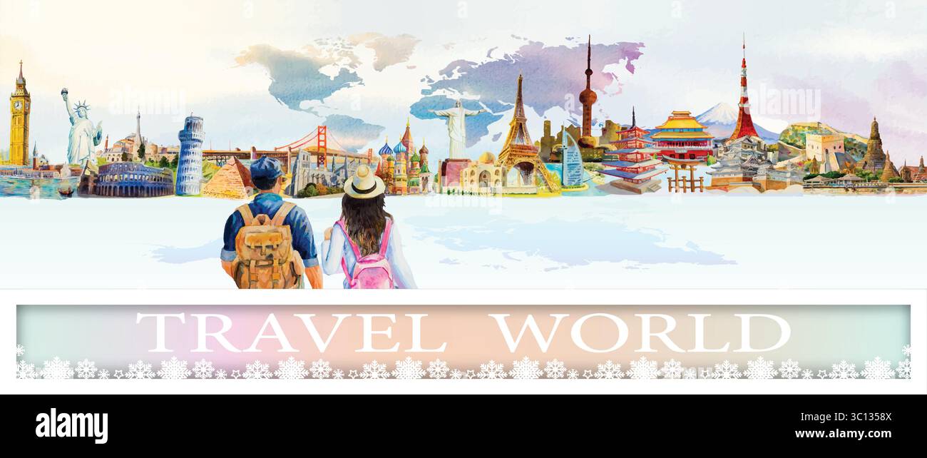 Paintings landmark world travel popular architecture metropolis. Famous ...