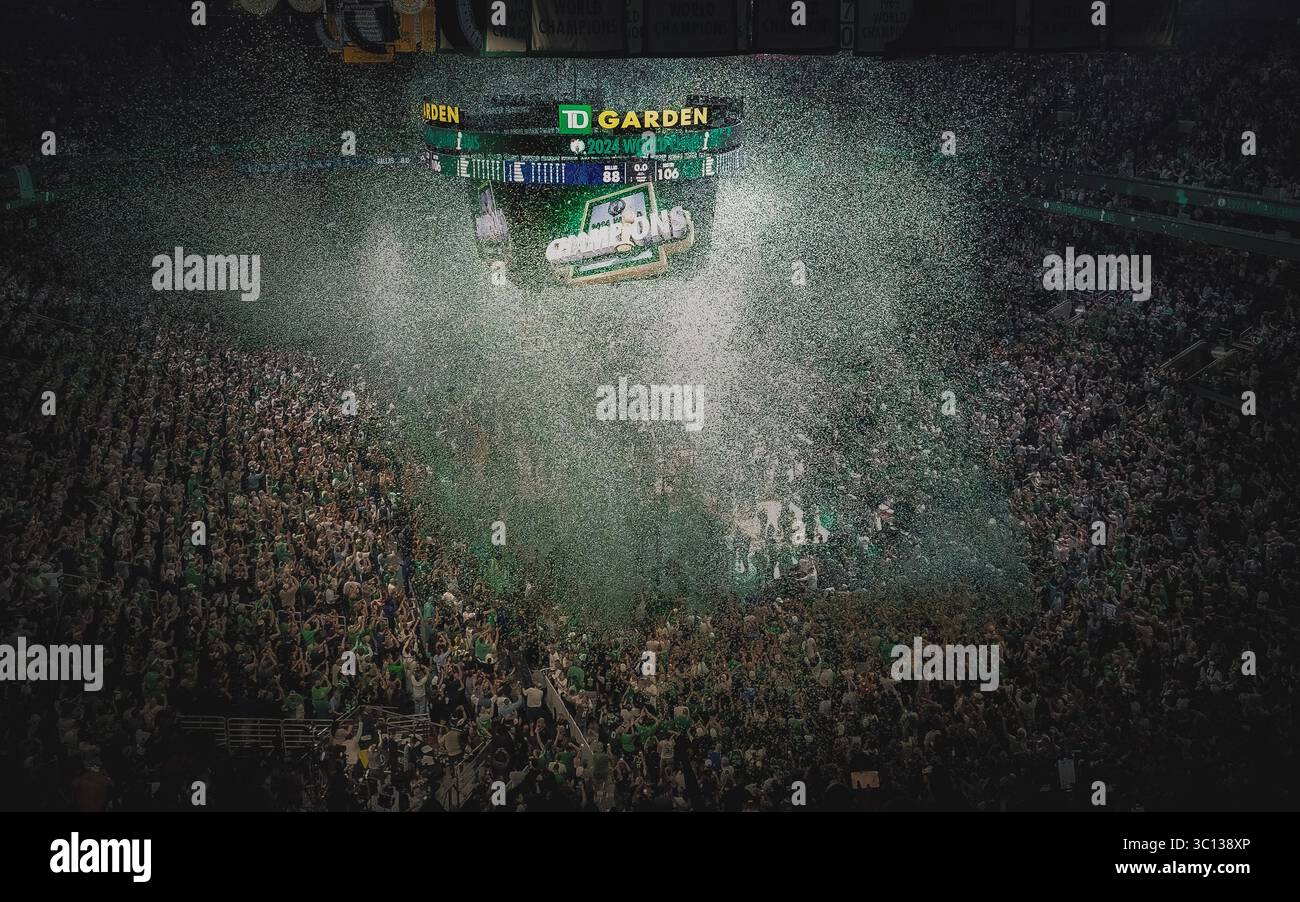 Massive celebration with green confetti fills the TD Garden in Boston ...