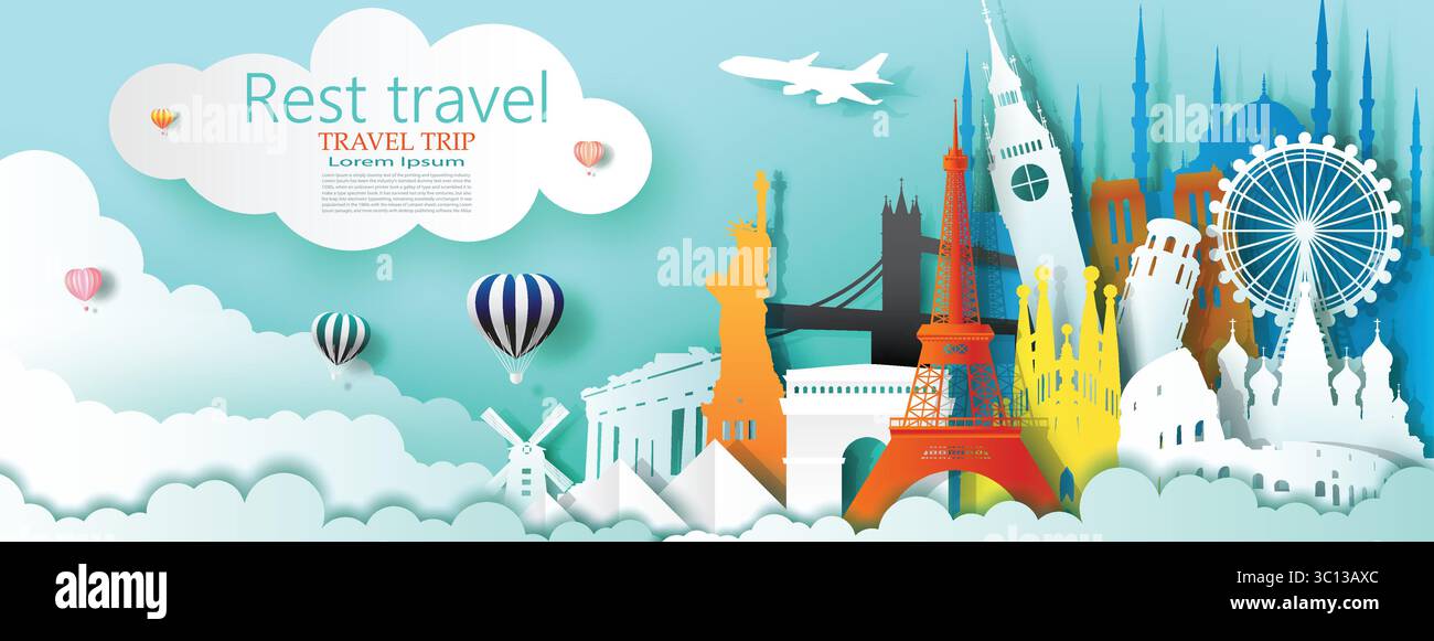 Travel business landmarks tourism world famous architecture by balloon ...