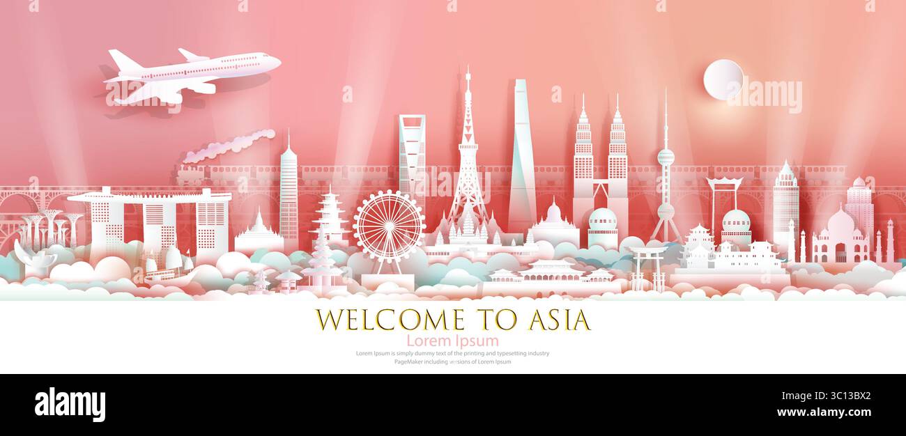 Asia brochure travel famous landmarks skyscraper architecture skyline ...