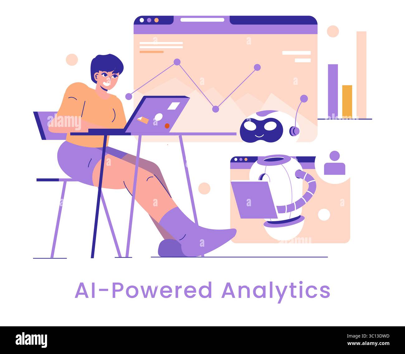 AI in marketing enhances data analysis and insights. A person engages with advanced analytics ...
