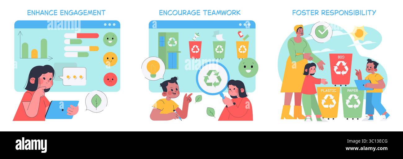 Vector illustration showing children learning about recycling and ...